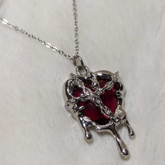 Handmade | Jewelry | Gothic Heart Shaped Dripping Chain Red Crystal ...